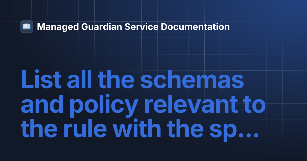 List all the schemas and policy relevant to the rule with the specified ID | Managed Guardian ...